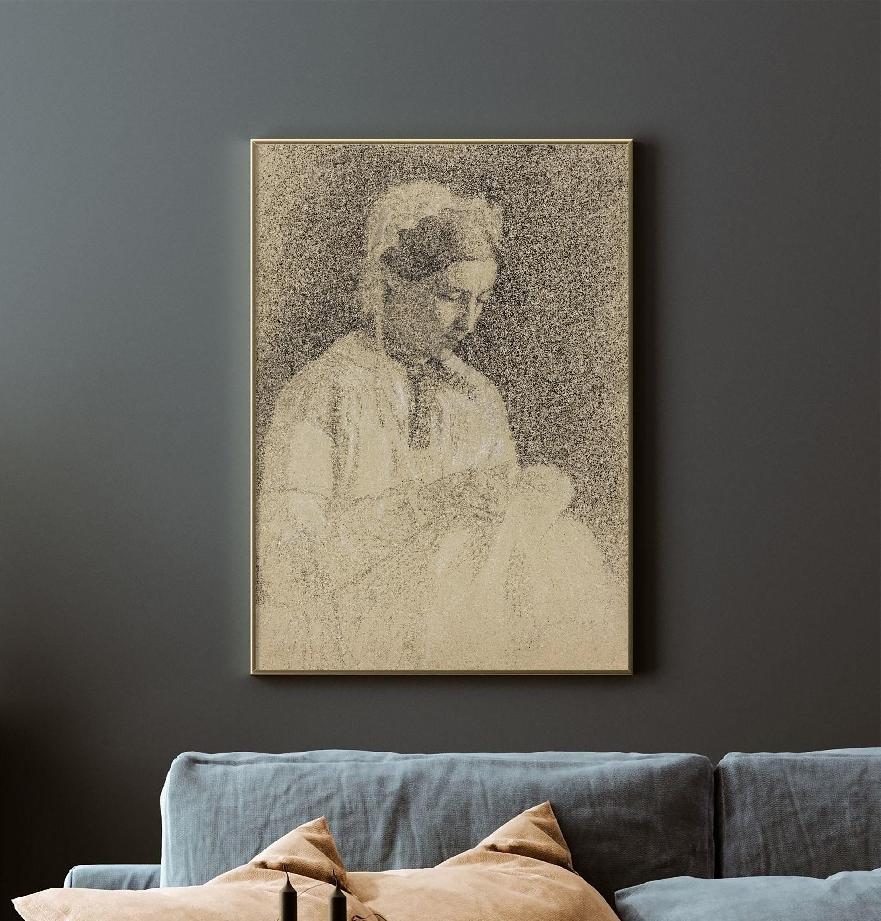 Edgar Degas Woman Embroidering 1855 Vintage Woman Portrait Antique ...